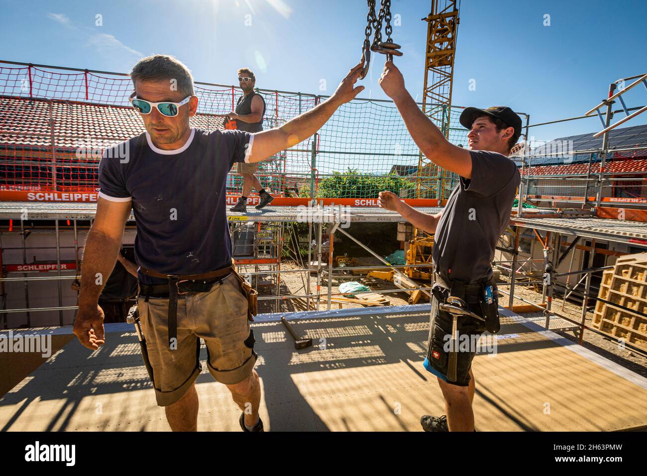 germany,bavaria,construction of a prefabricated wooden house Stock ...