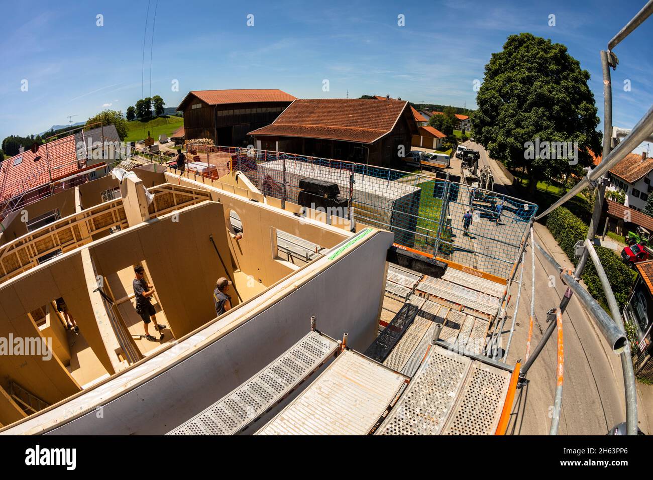 germany,bavaria,construction of a prefabricated wooden house Stock ...