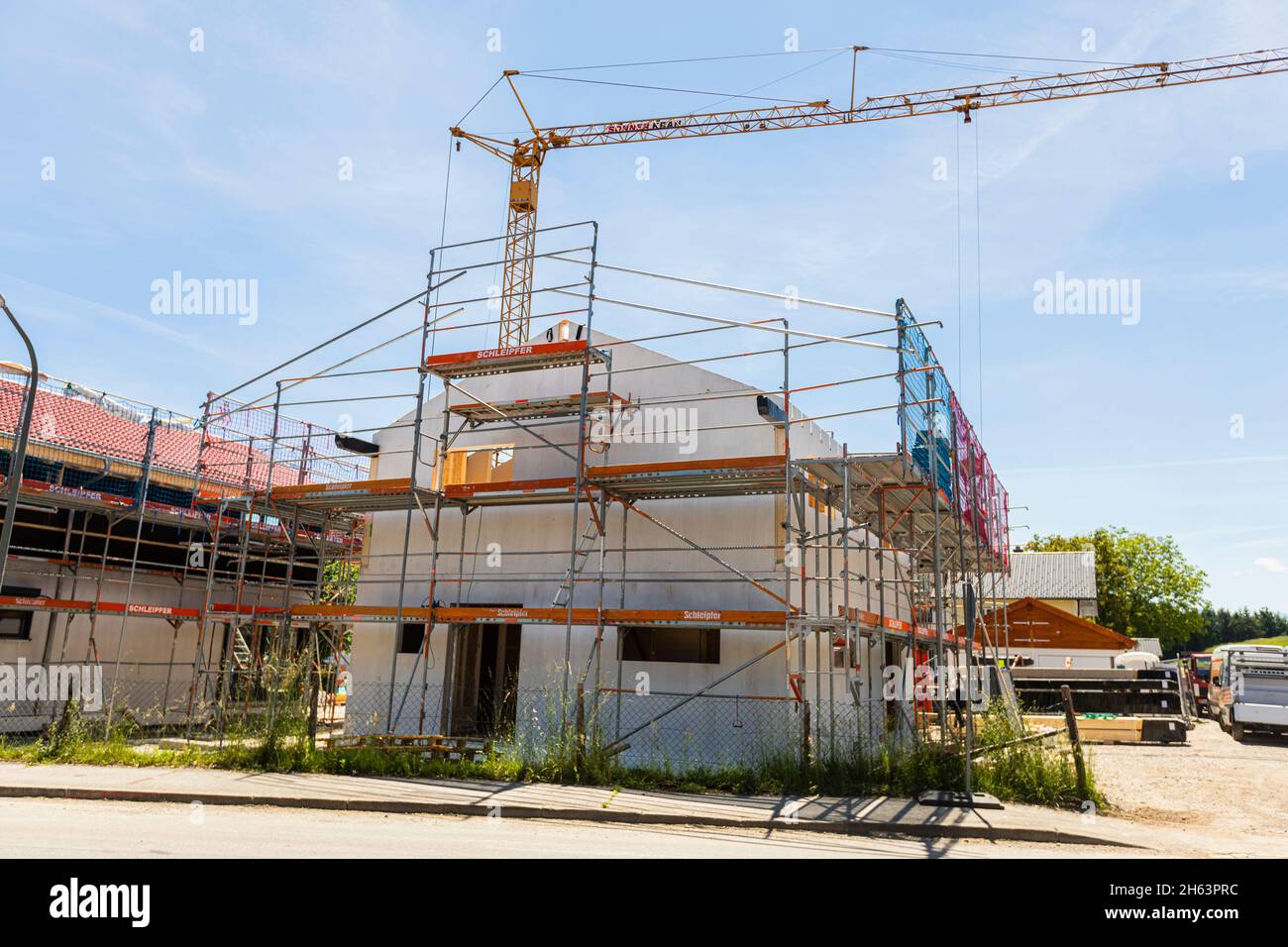 germany,bavaria,construction of a prefabricated wooden house Stock ...