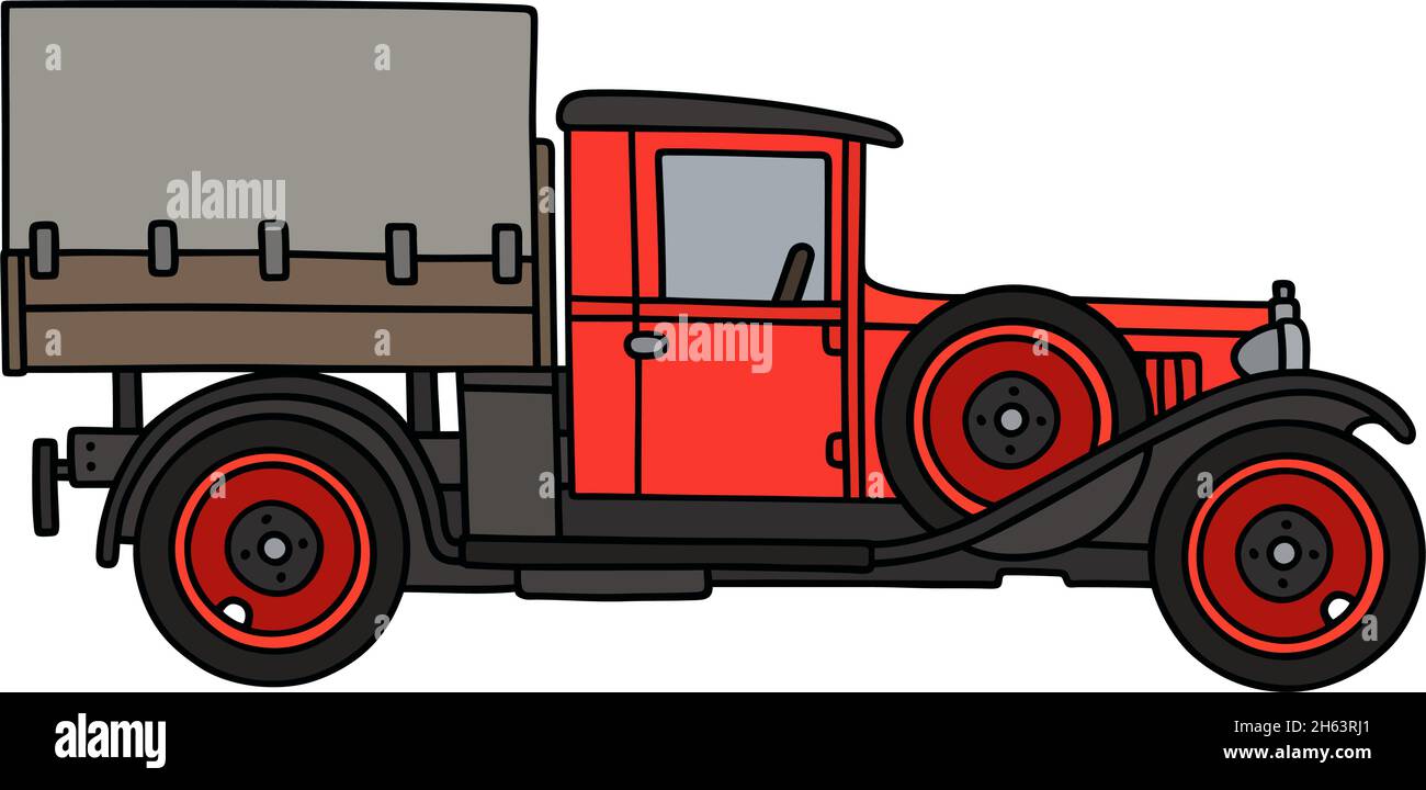 The vectorized hand drawing of a vintage red truck Stock Vector Image ...