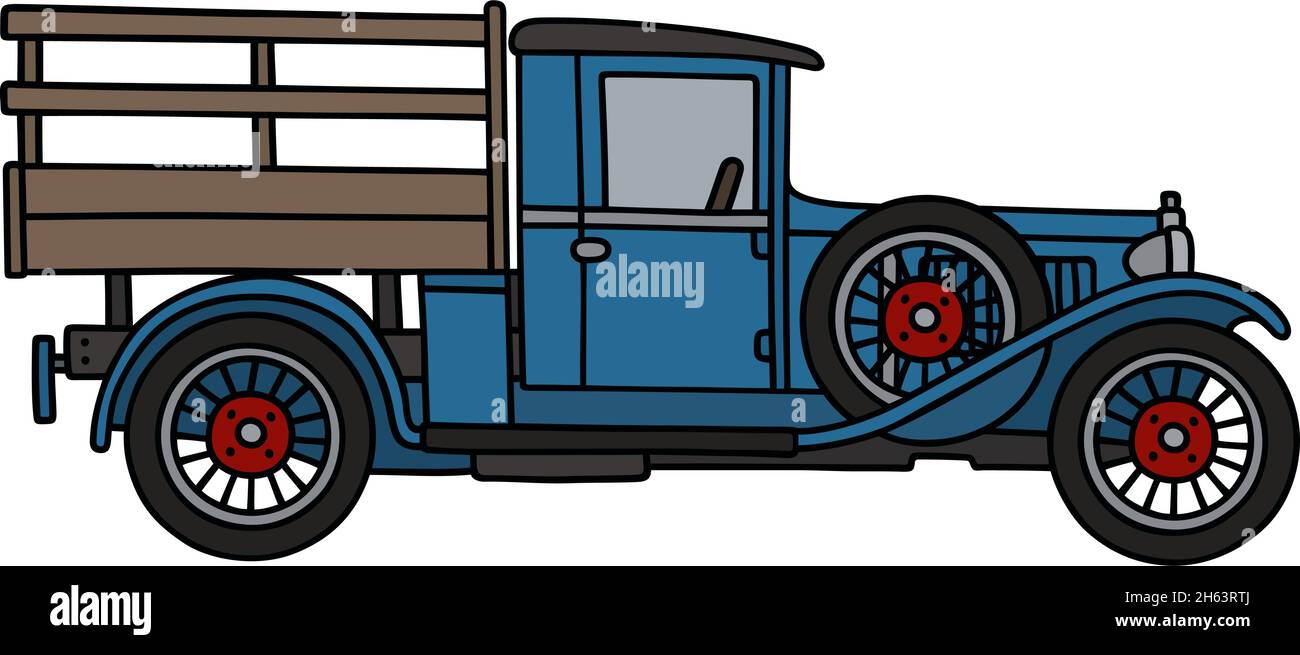 The vectorized hand drawing of a vintage blue truck Stock Vector Image ...