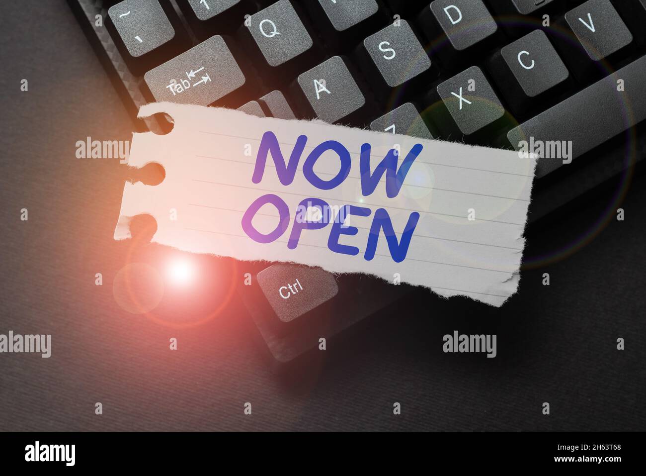 Text sign showing Now Open. Word for leave door or windows not closed ...