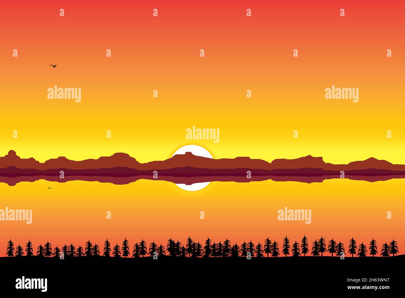 Flat cartoon sunset landscape hi-res stock photography and images - Alamy