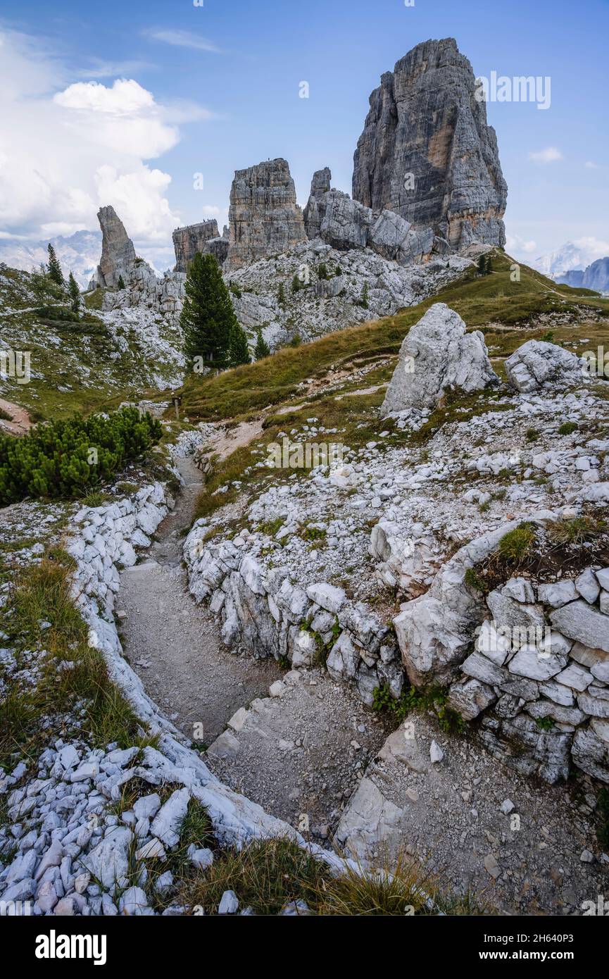 cinque torri in italian alps dolomiti during summer season - trenches ...