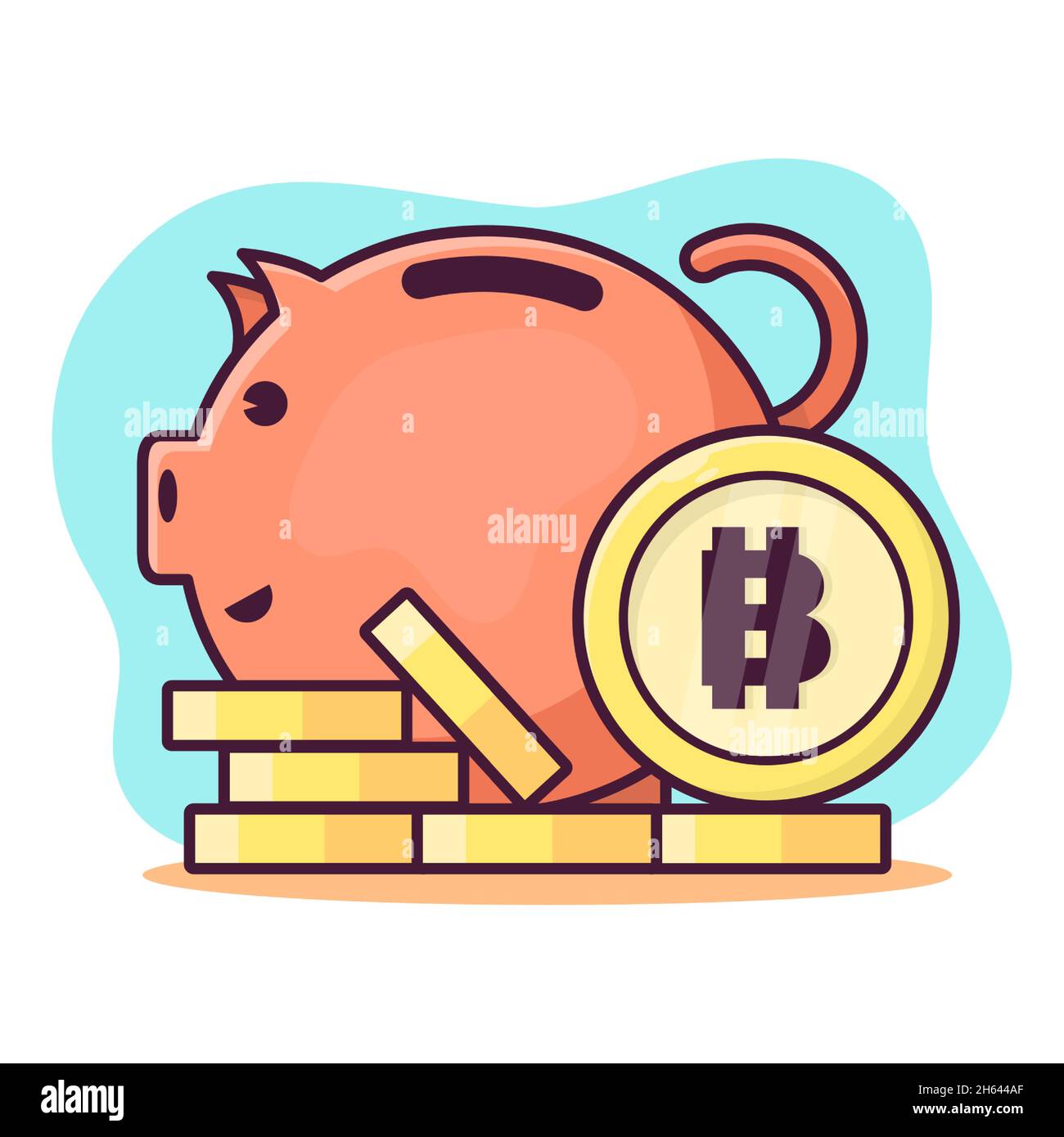 piggy bank with bitcoin coin isolated cartoon vector illustration in ...