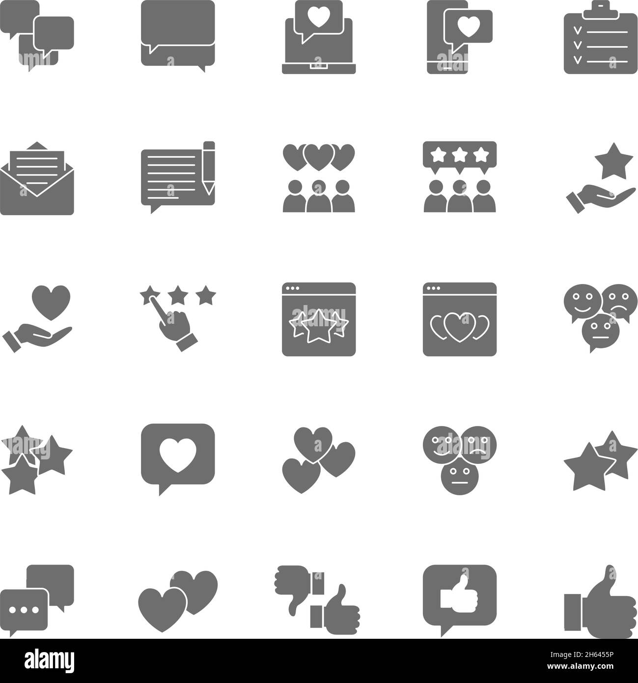 Set of Feedback Grey Icons. Thumb Up, Like, Dislike, Hearts, Chat, Sms ...