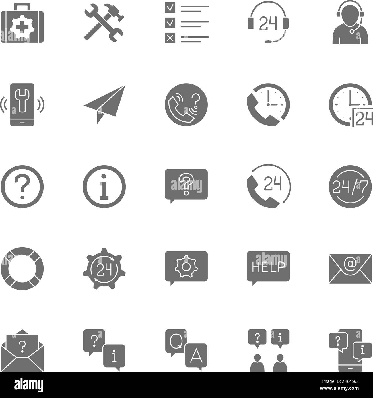 Set of Support Grey Icons. Call Center, Chat Message, Contact and more ...