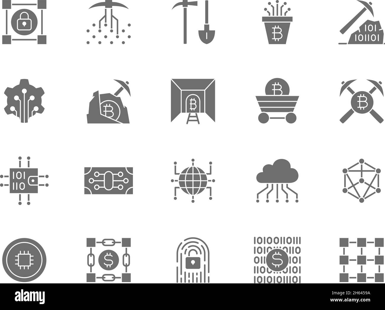 Set of Blockchain Technology Grey Icons. Pack of 48x48 Pixel Icons ...