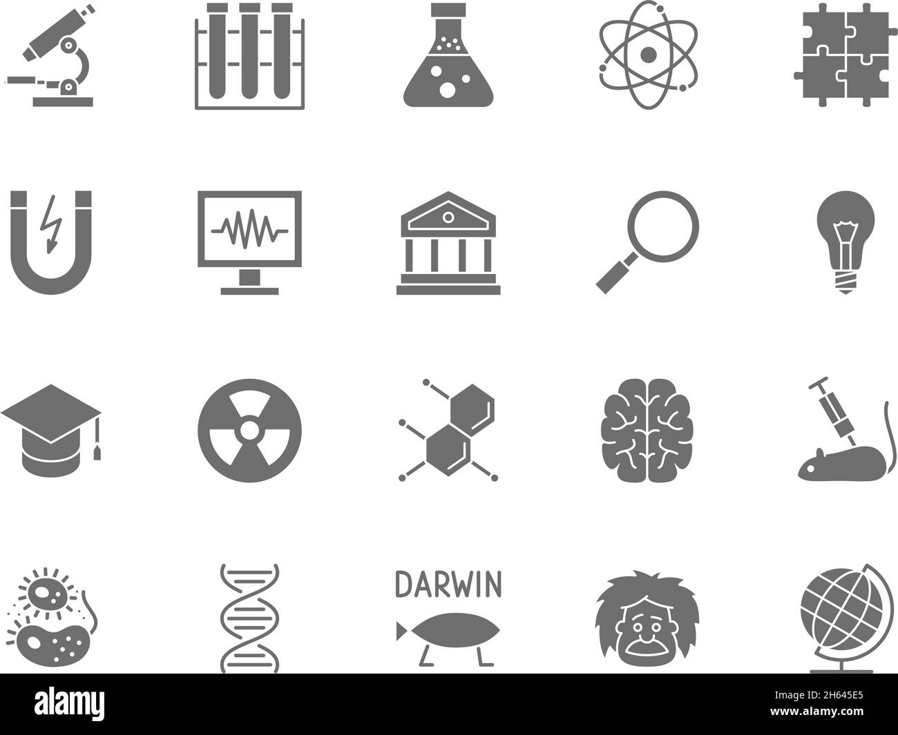 Set of Science Grey Icons. School Globe, Professor, Evolution, Dna and ...