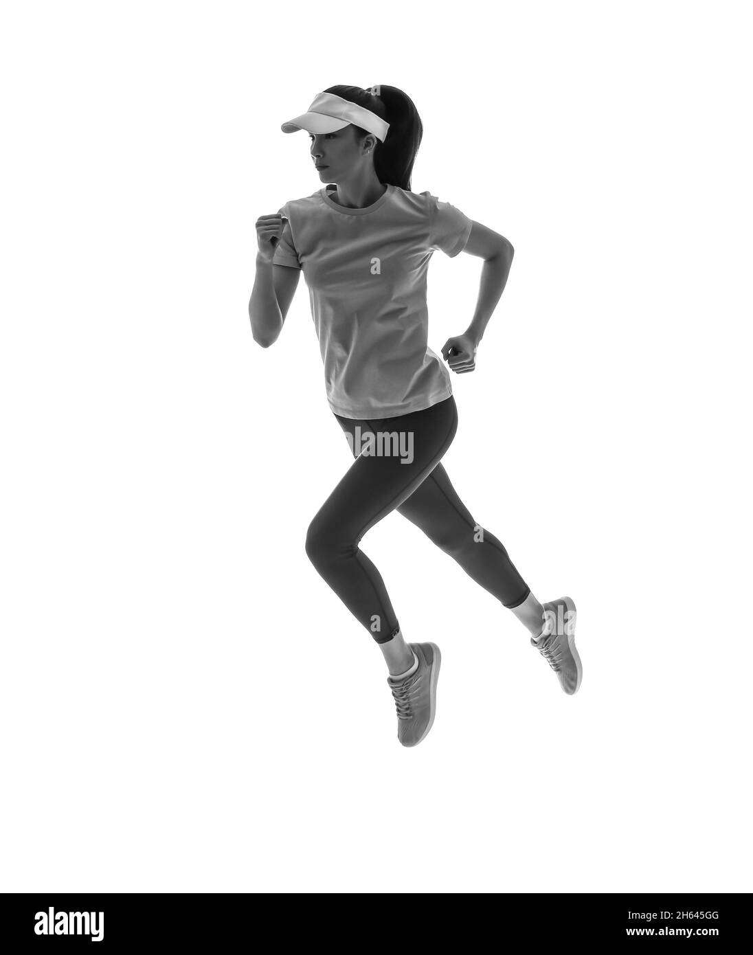 Silhouette of sporty running woman on white background Stock Photo - Alamy