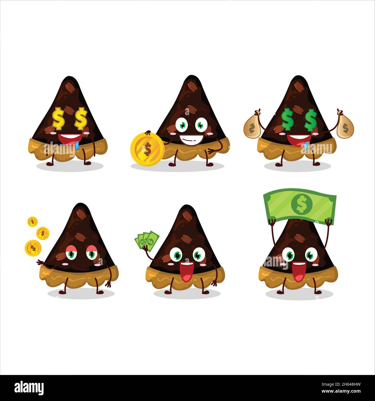 Slice of pecan pie cartoon character with cute emoticon bring money ...