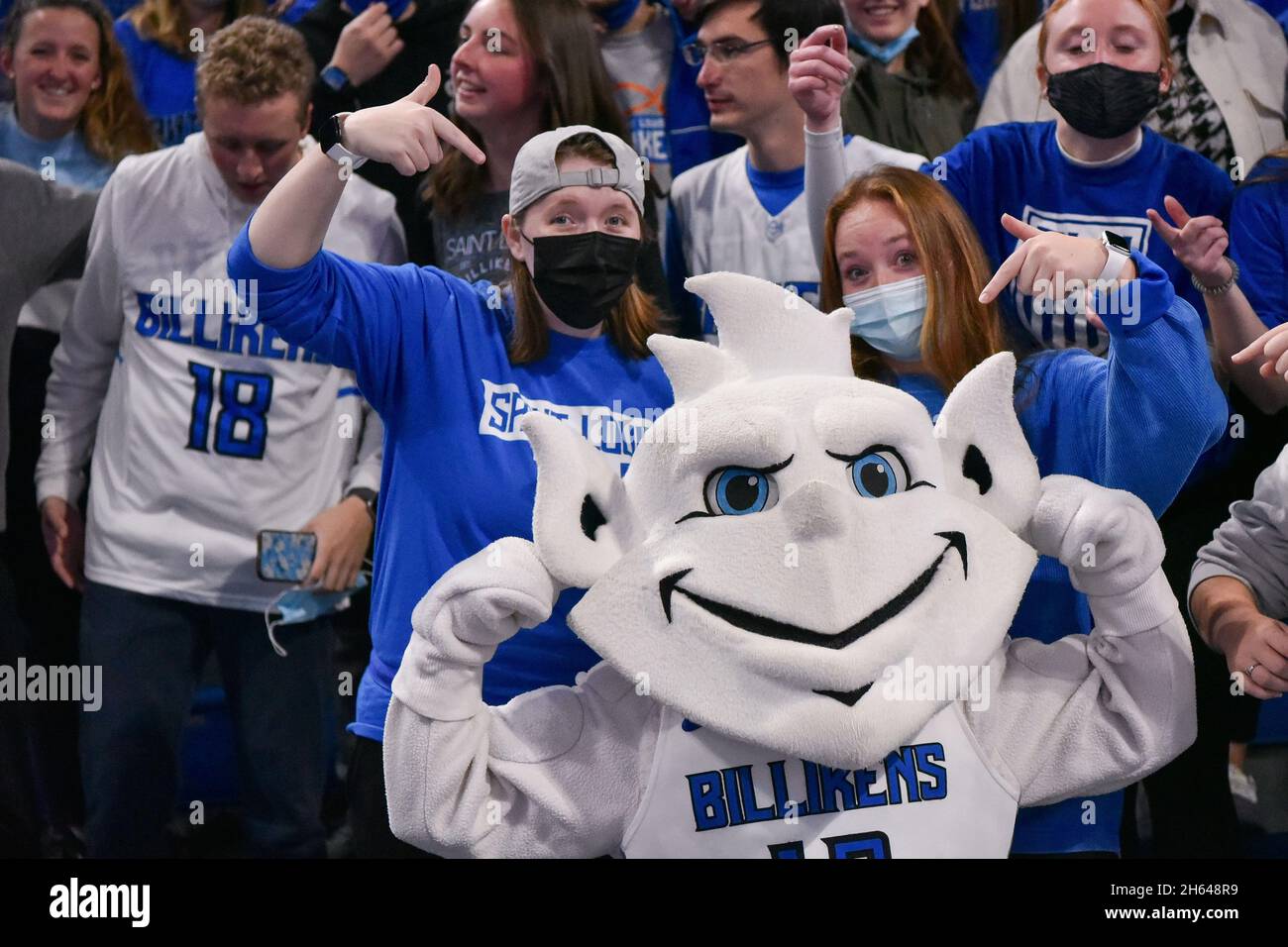 November 12, 2021: Members of the Saint Louis student section pose with ...