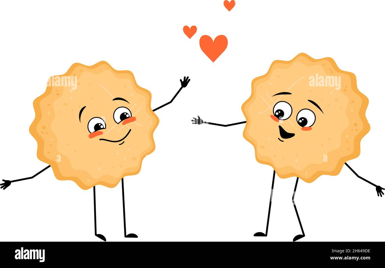 Cute Milk Cookie Character With Love Emotions Smile Face Arms And