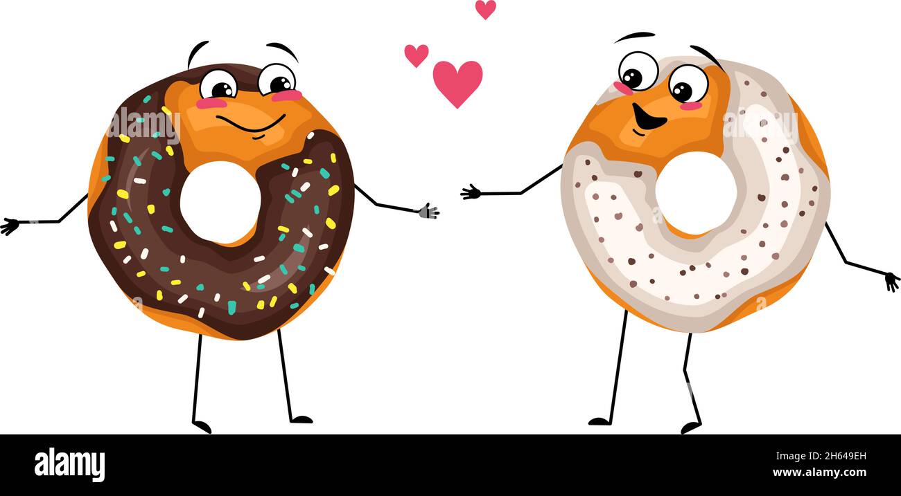 Cute glazed donut character with love emotions, smile face, arms and ...