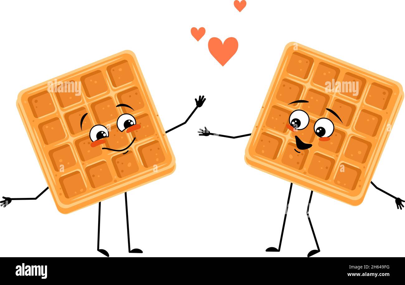 Cute Character Belgian Waffle With Love Emotions Smile Face Arms And