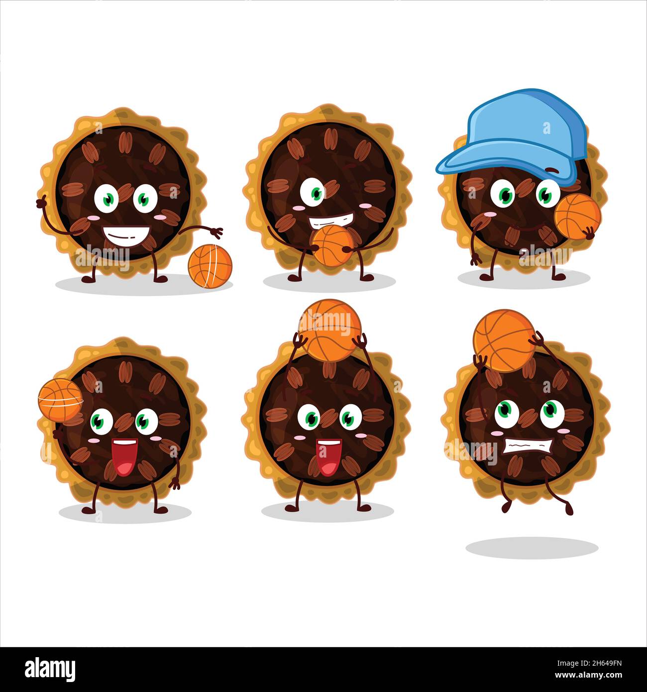 Talented pecan pie cartoon character as a basketball athlete. Vector ...