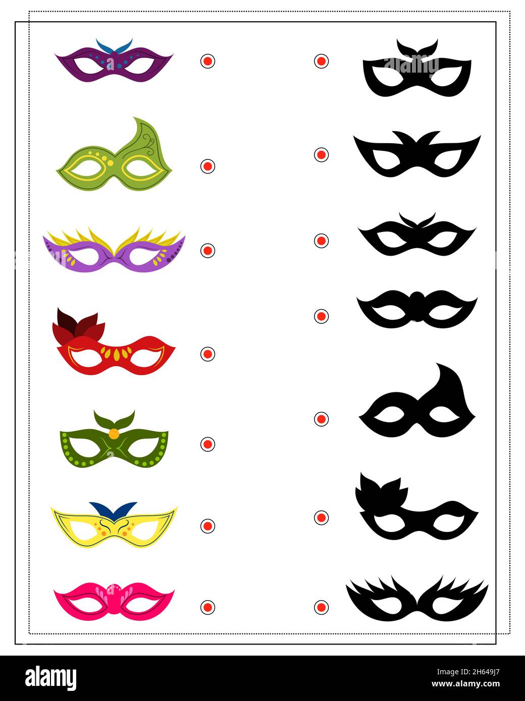 children's logic game find the right shadow. Masquerade masks. Vector ...