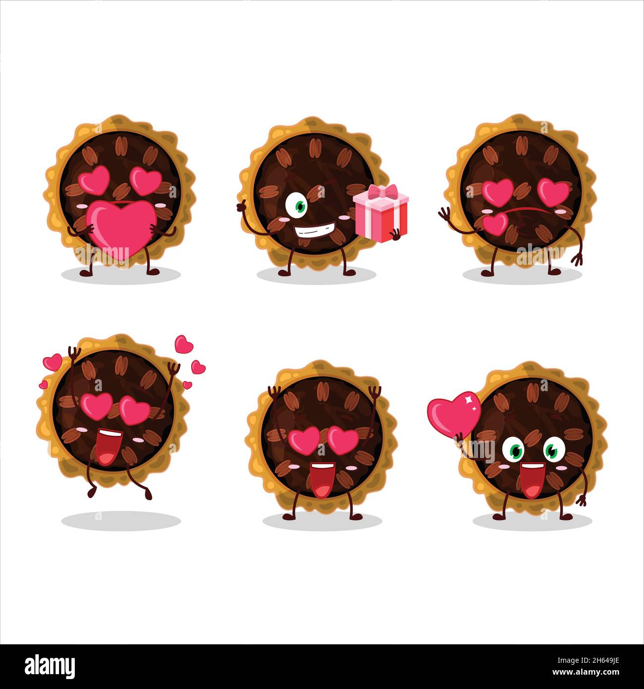 Pecan pie cartoon character with love cute emoticon. Vector ...