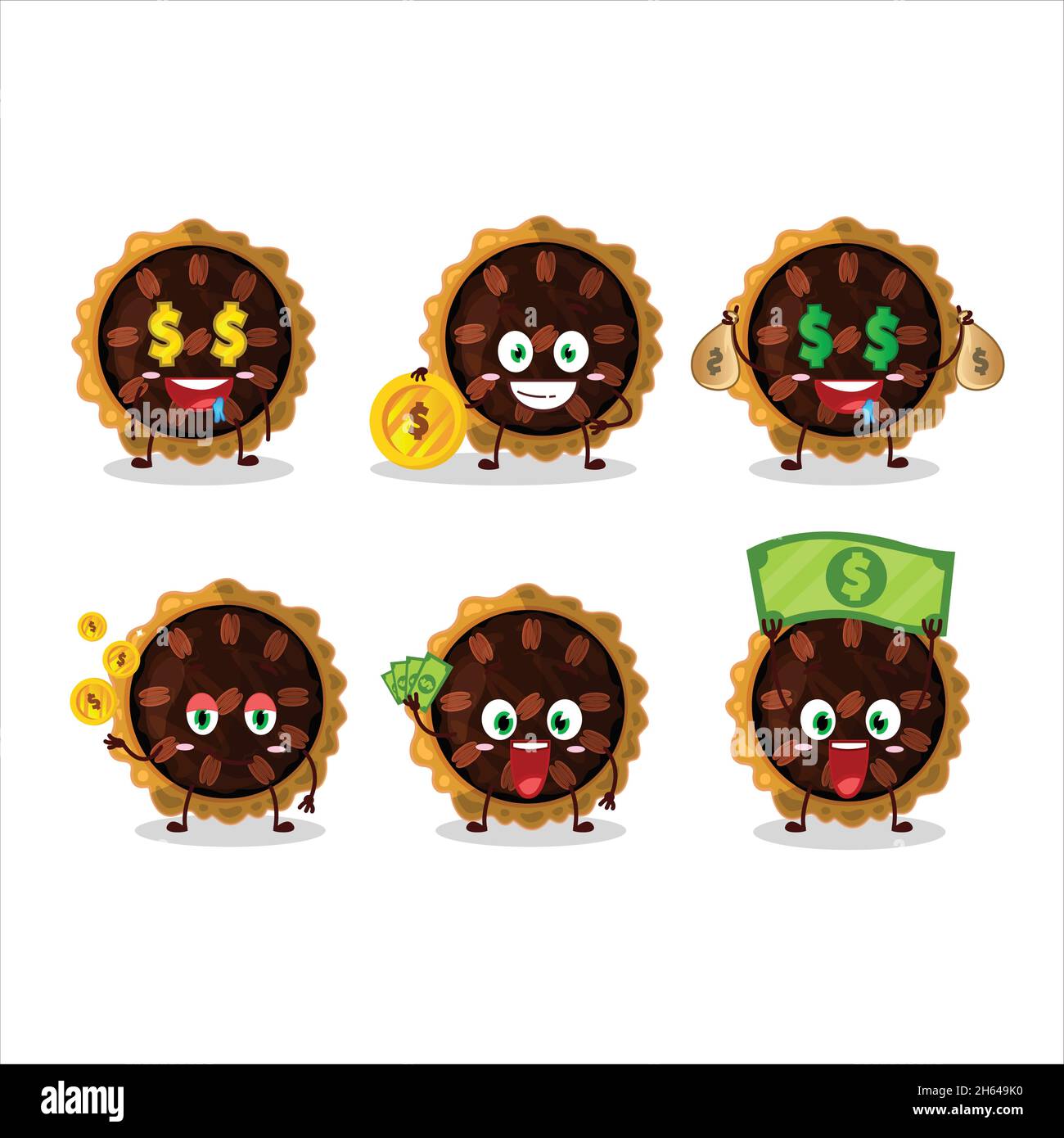 Pecan pie cartoon character with cute emoticon bring money. Vector ...