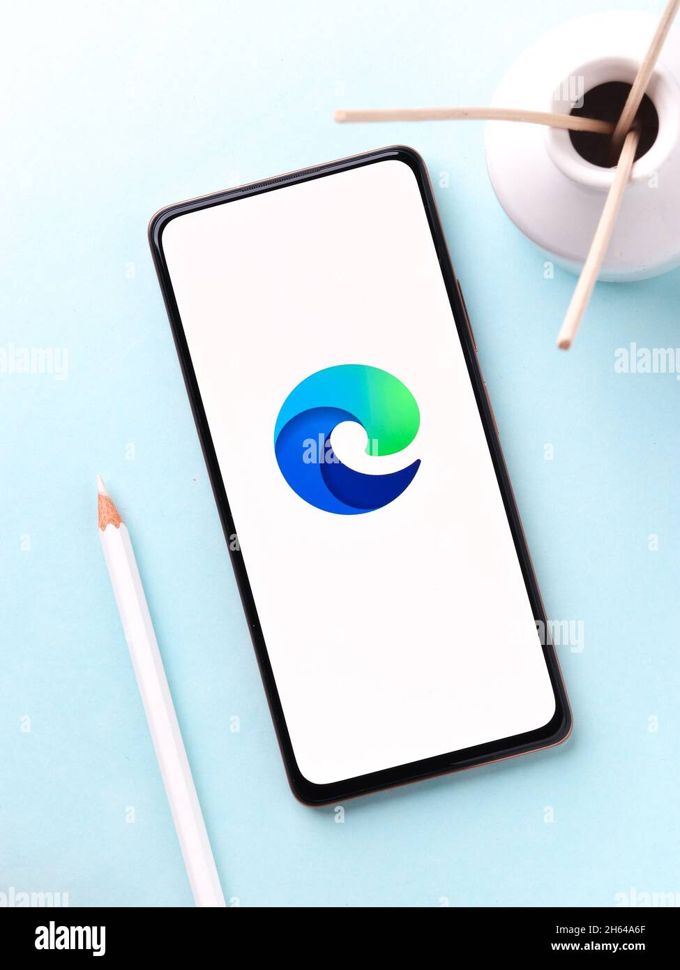 West Bangal, India - November 11, 2021 : Microsoft Edge logo on phone ...