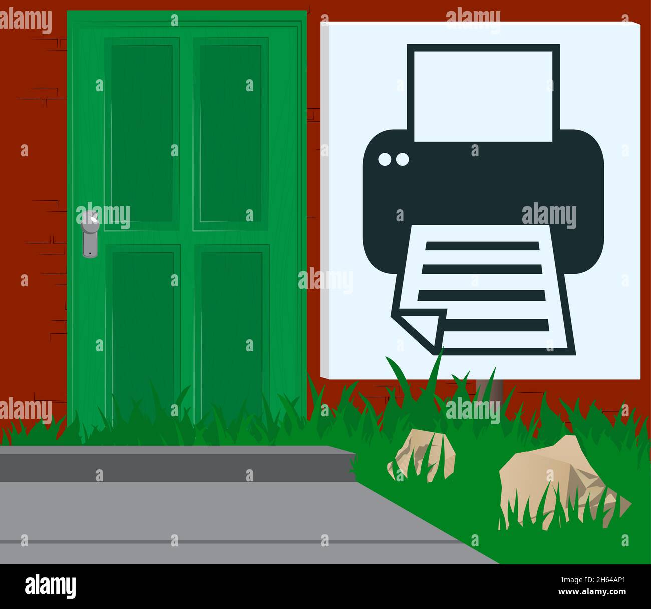 Printer icon with front door background. Store, Shop or Market front ...