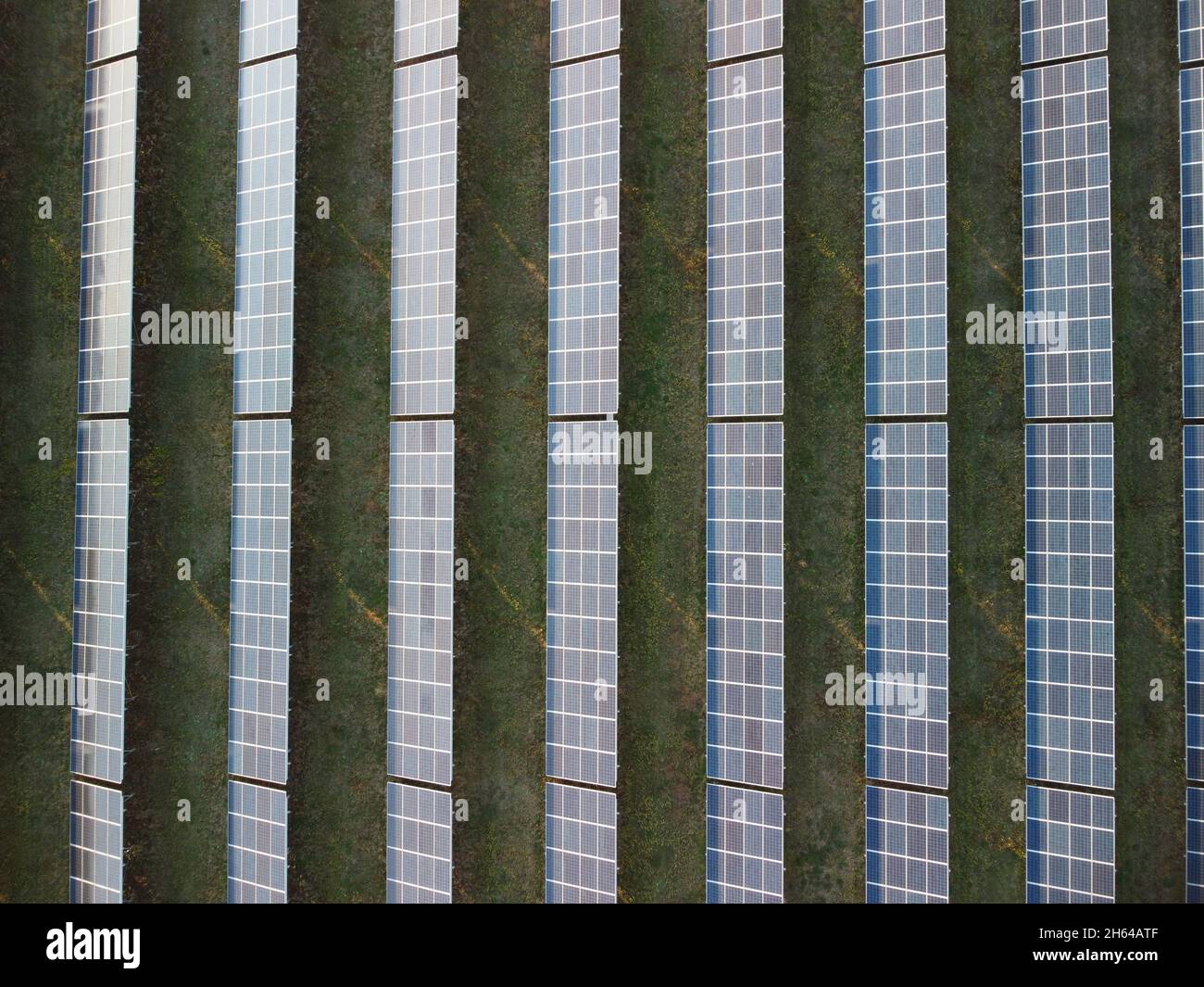 Aerial top view of a solar panels power plant. Photovoltaic solar ...
