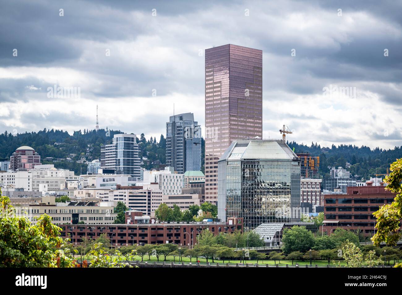 Down town landscape of modern Portland with high-rise glass and metal ...