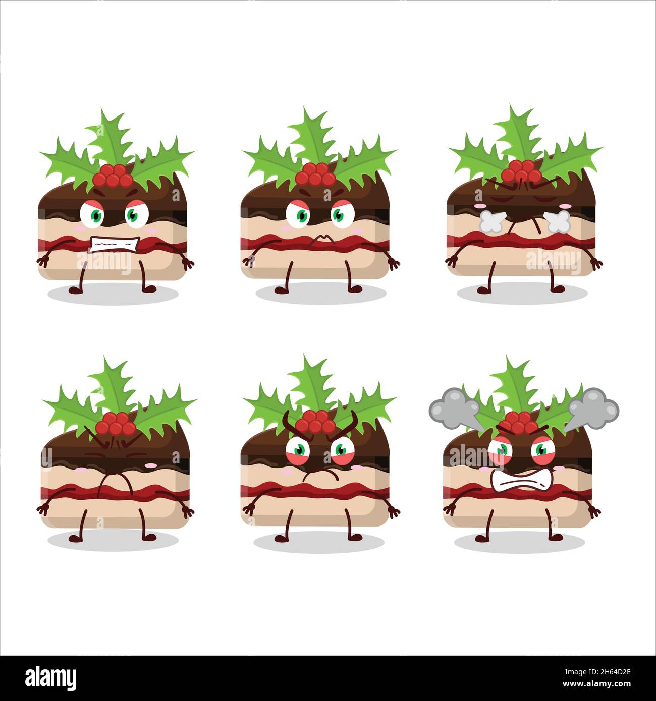 Slice of pudding cake christmas cartoon character with various angry ...