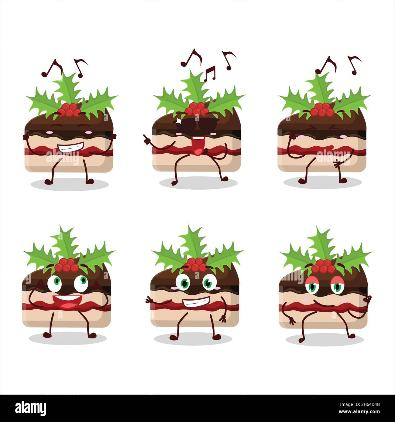 An image of slice of pudding cake christmas dancer cartoon character ...