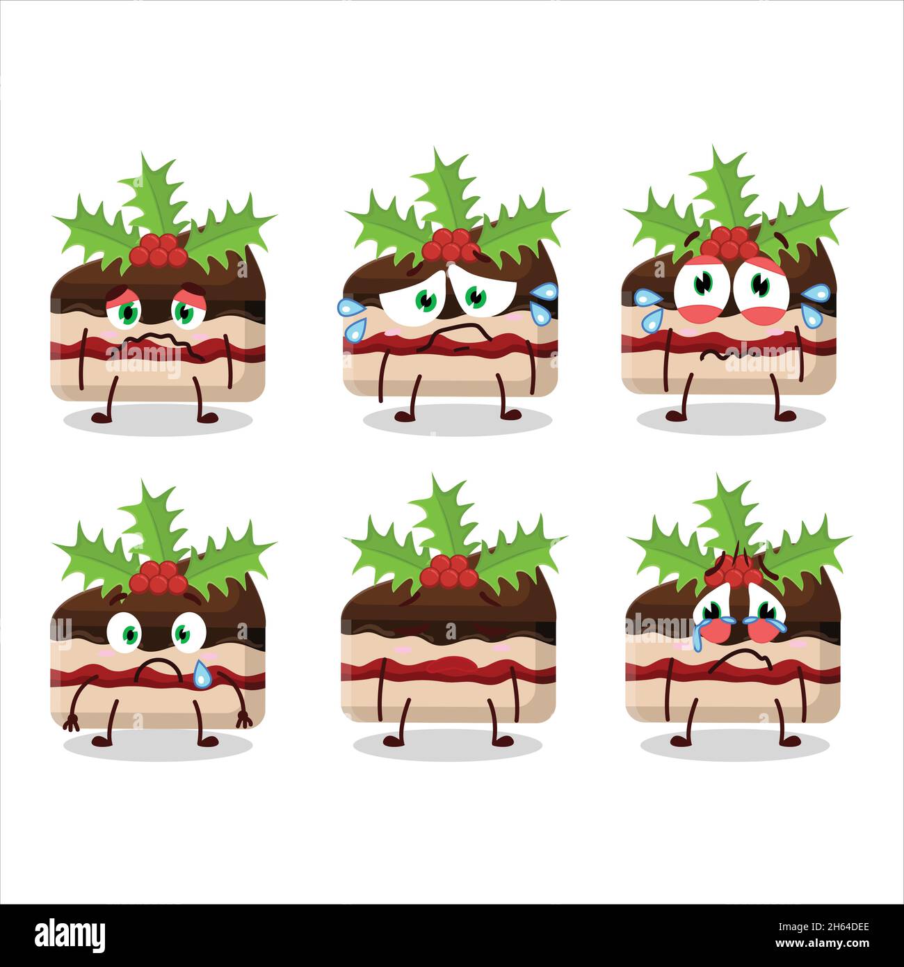 Slice of pudding cake christmas cartoon character with sad expression ...