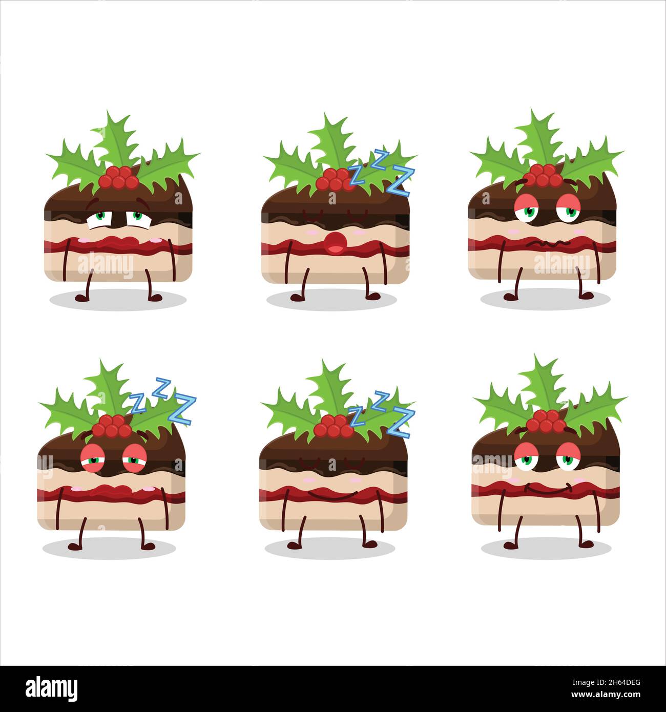 Cartoon character of slice of pudding cake christmas with sleepy ...