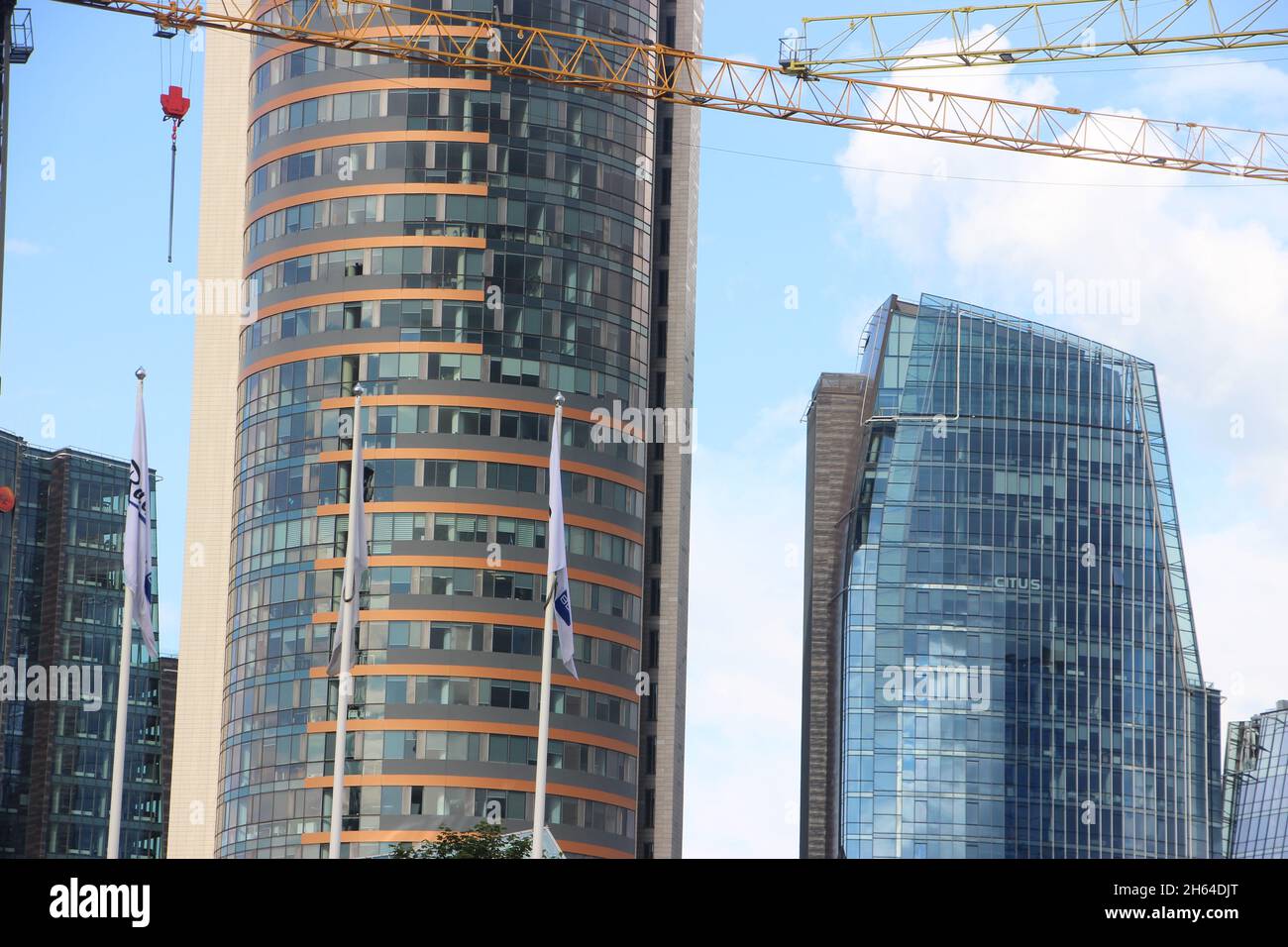 View of Vilnius city business district skyscrapers office buildings ...