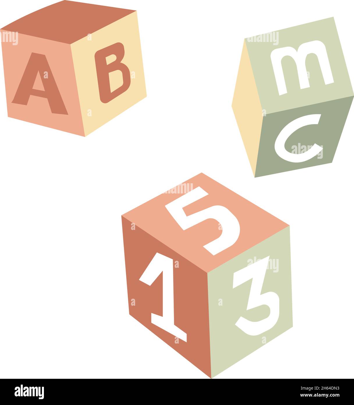 Wooden cube bricks with letters and numbers vector Stock Vector Image ...