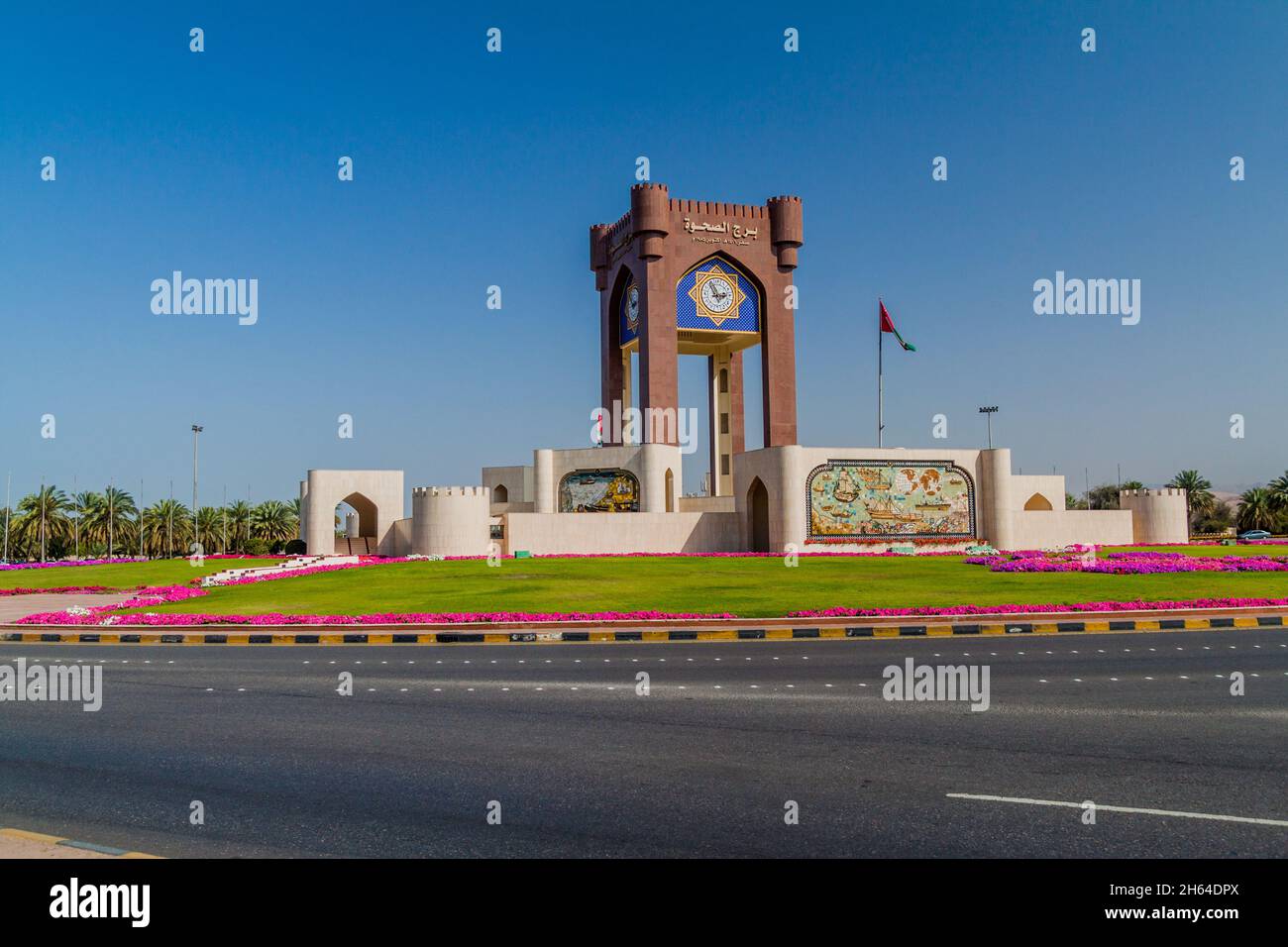 Clock Tower Burj al Sahwa at Rusayl roundabout in Muscat, Oman Stock ...
