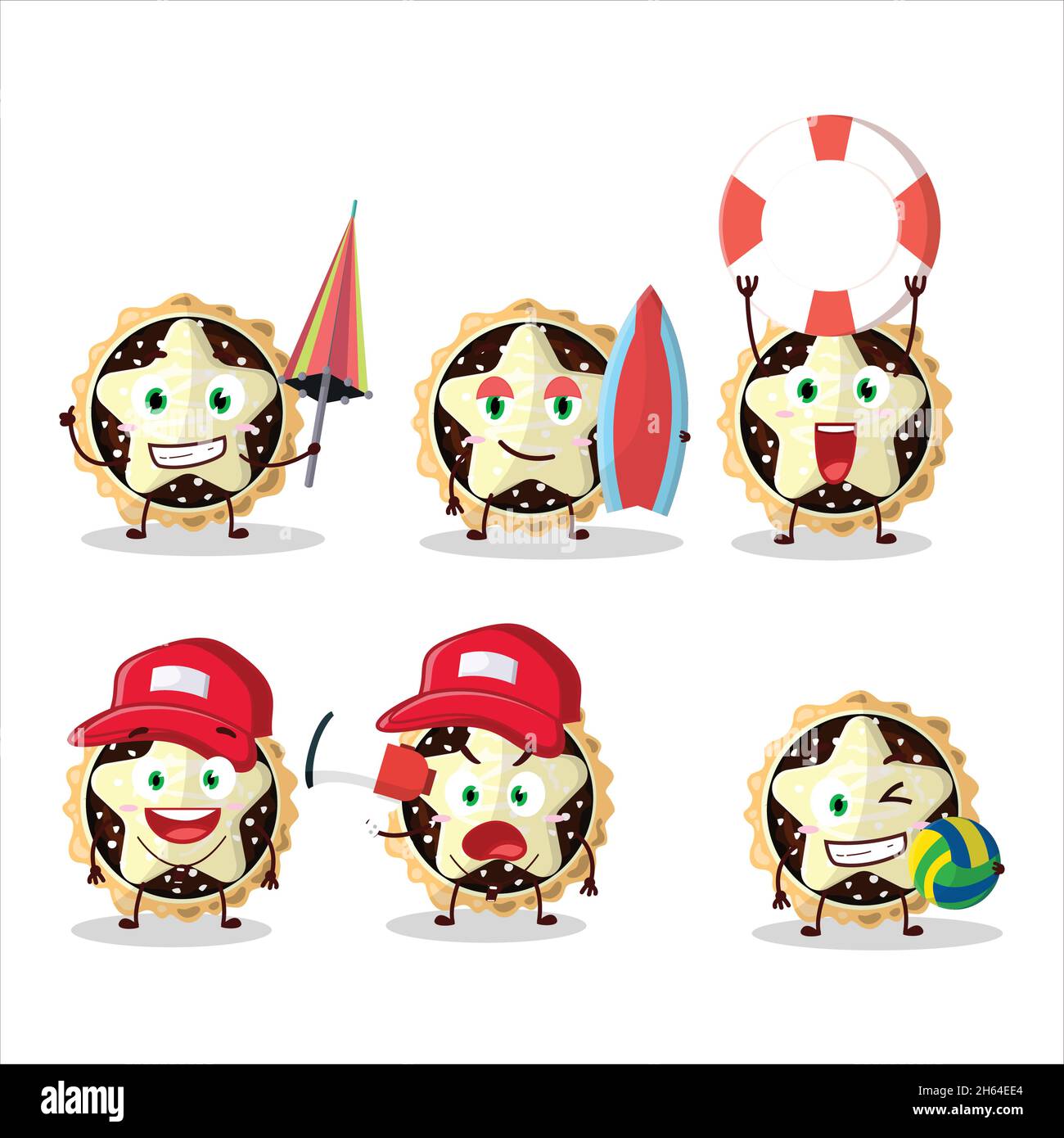 Happy Face star chocolate pie cartoon character playing on a beach ...