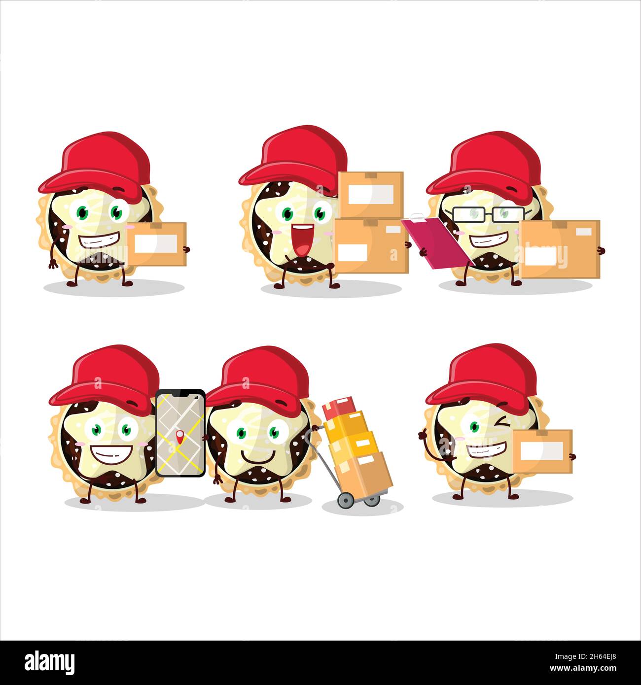 Cartoon character design of star chocolate pie working as a courier ...