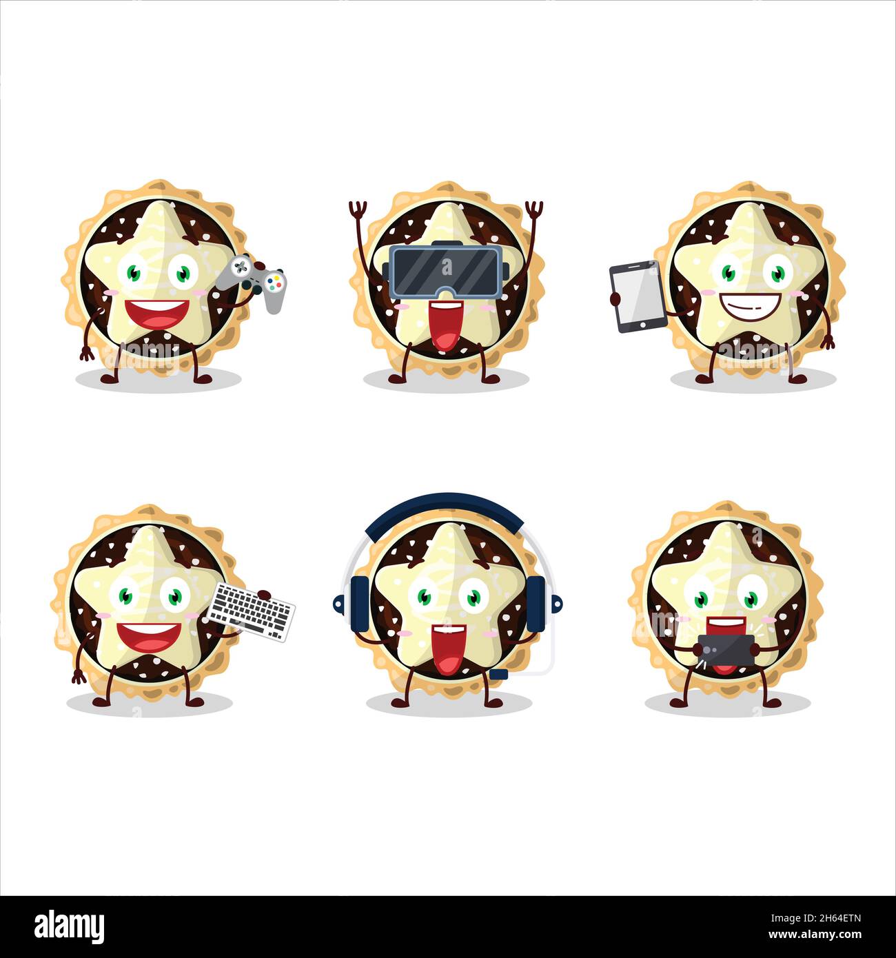 Star chocolate pie cartoon character are playing games with various ...