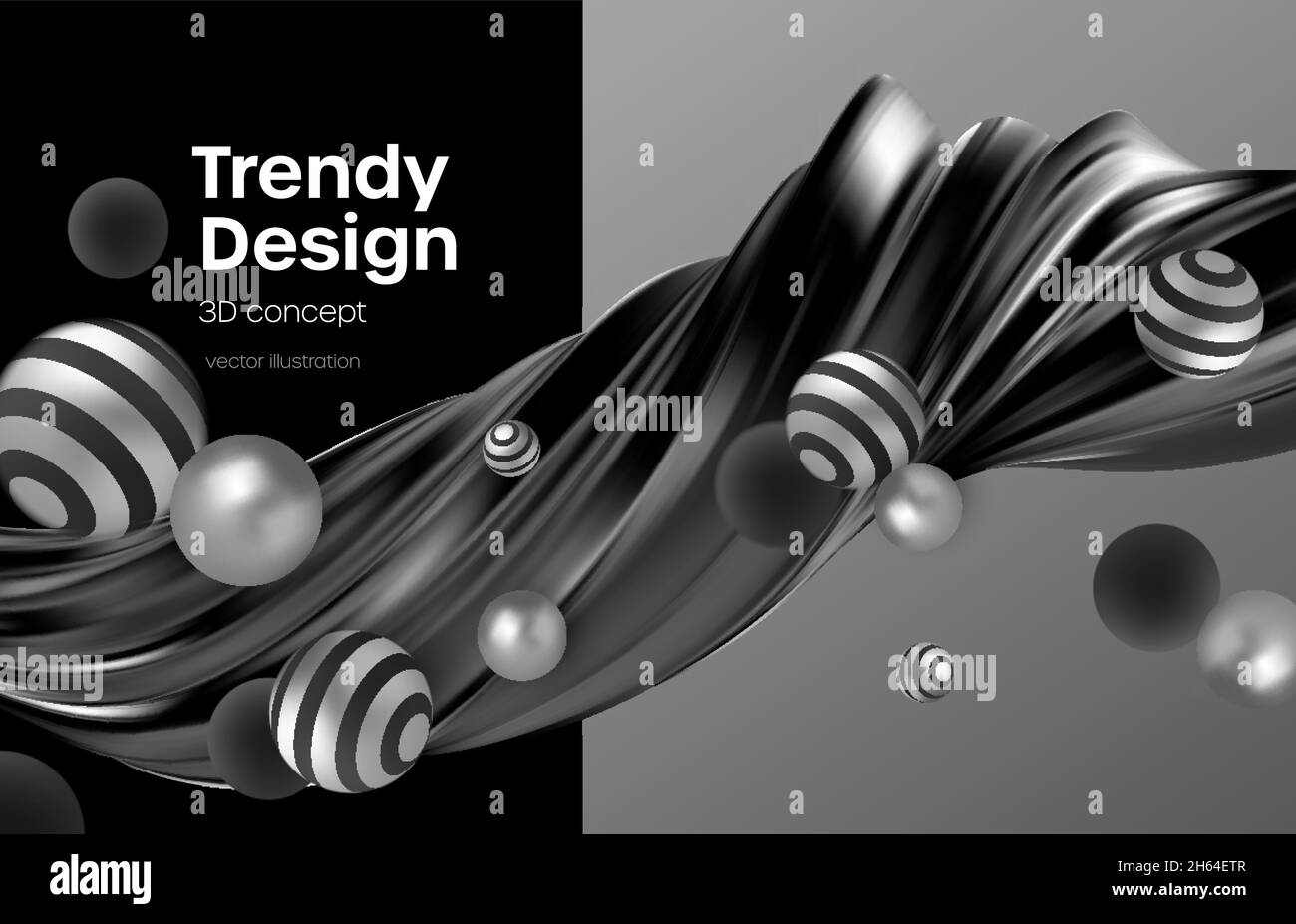 Trending abstract modern background with black and silver spheres and ...
