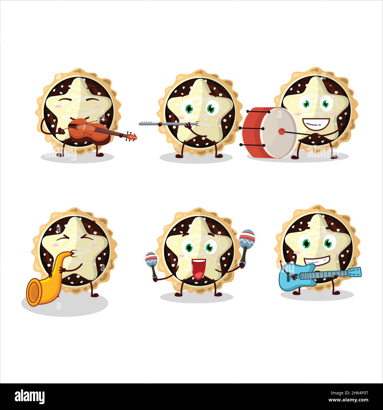 Cartoon character of star chocolate pie playing some musical ...
