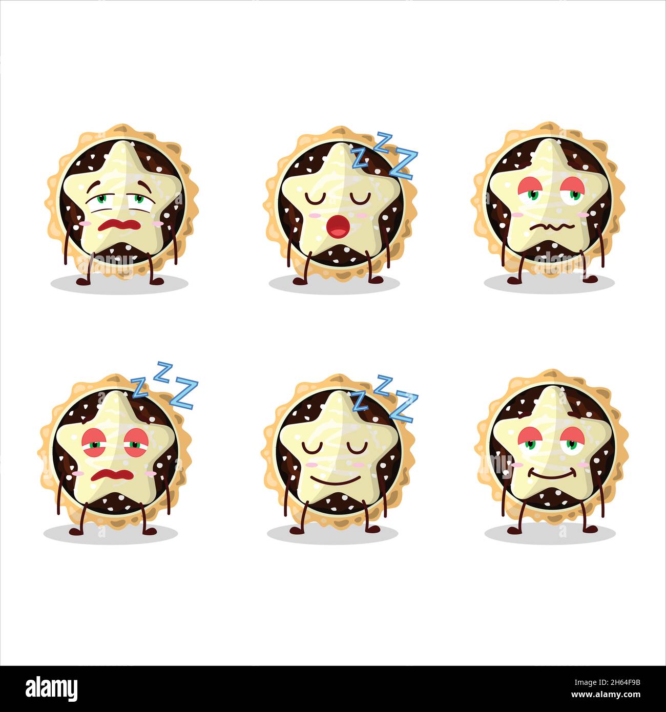 Cartoon character of star chocolate pie with sleepy expression. Vector ...