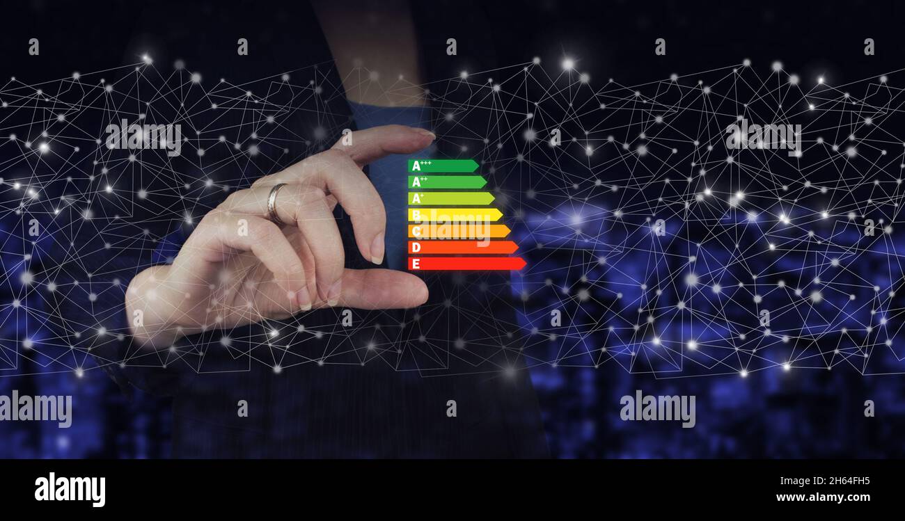 Concept of ecological and bio energetic. Energy class. Hand hold ...