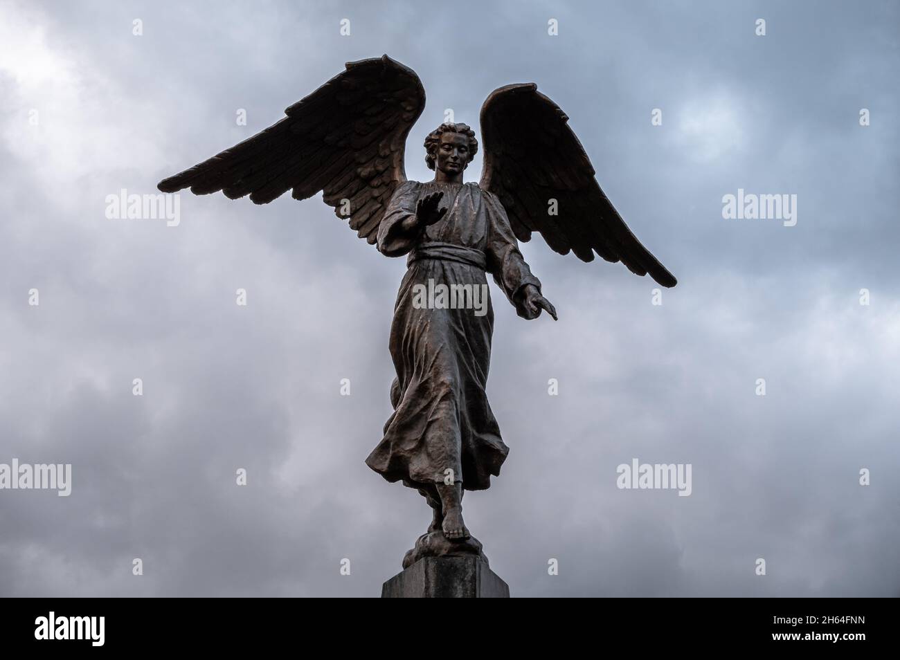 Statue of an angel against the sky in the town of Sortavala. Karelia ...