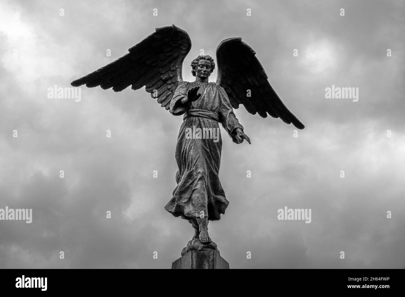 Statue of an angel against the sky in the town of Sortavala. Karelia ...
