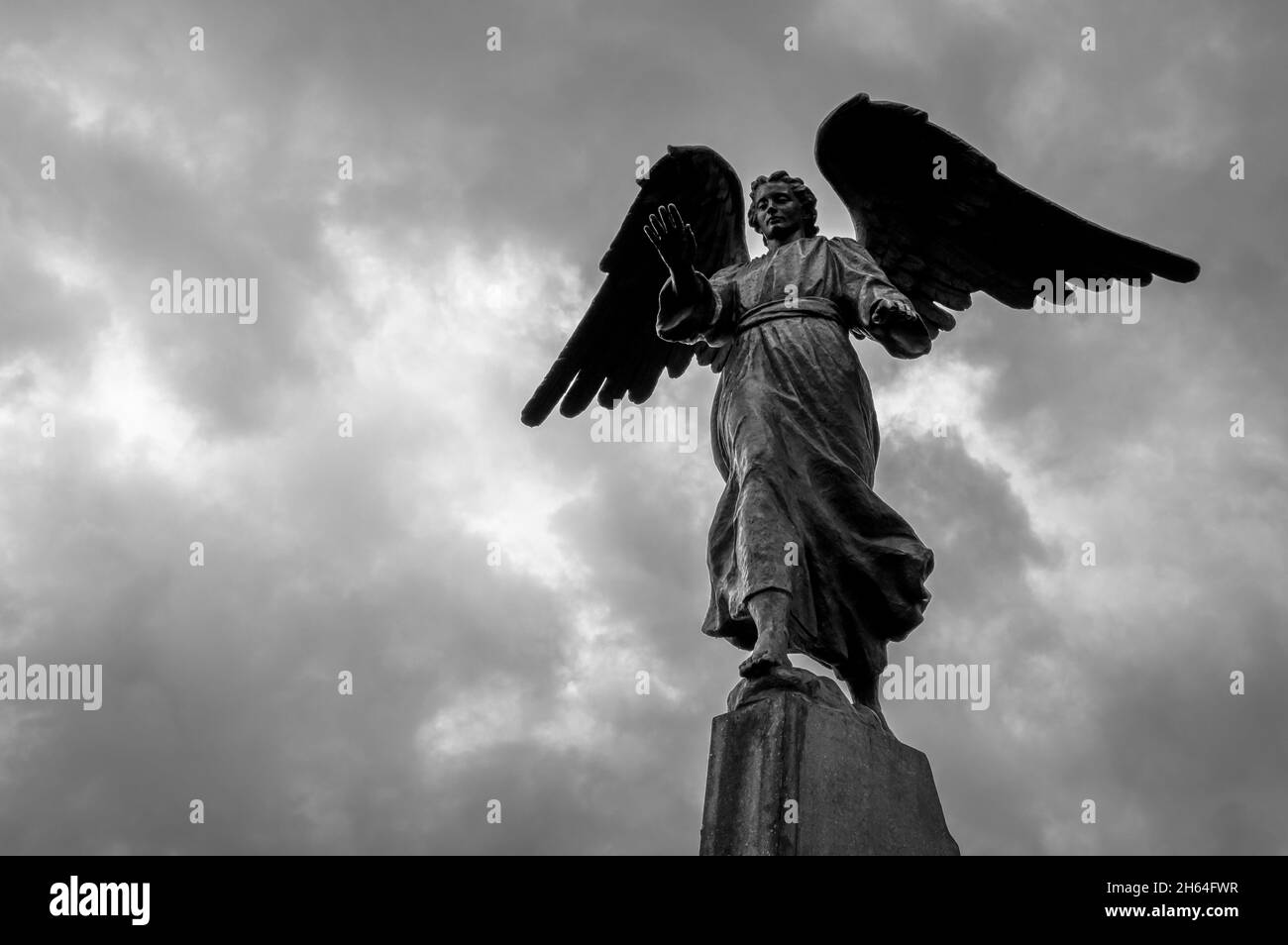 Statue of an angel against the sky in the town of Sortavala. Karelia ...