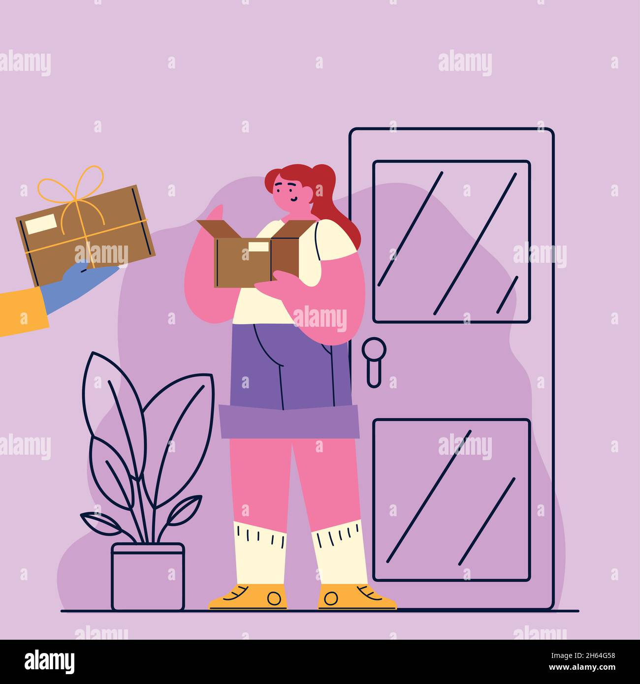 Woman holding cardboard boxes Stock Vector Images - Alamy