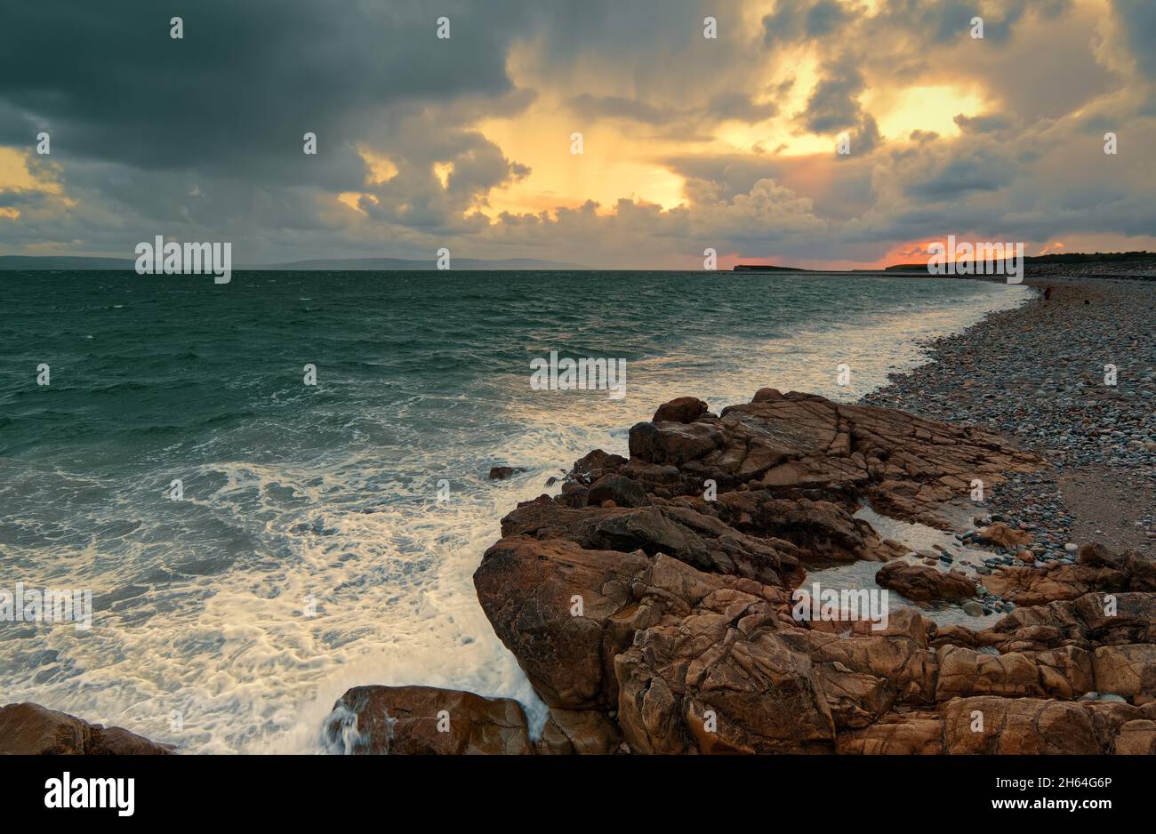 Beautiful seascape sunset scenery of rocky coast at Salthill beach in ...