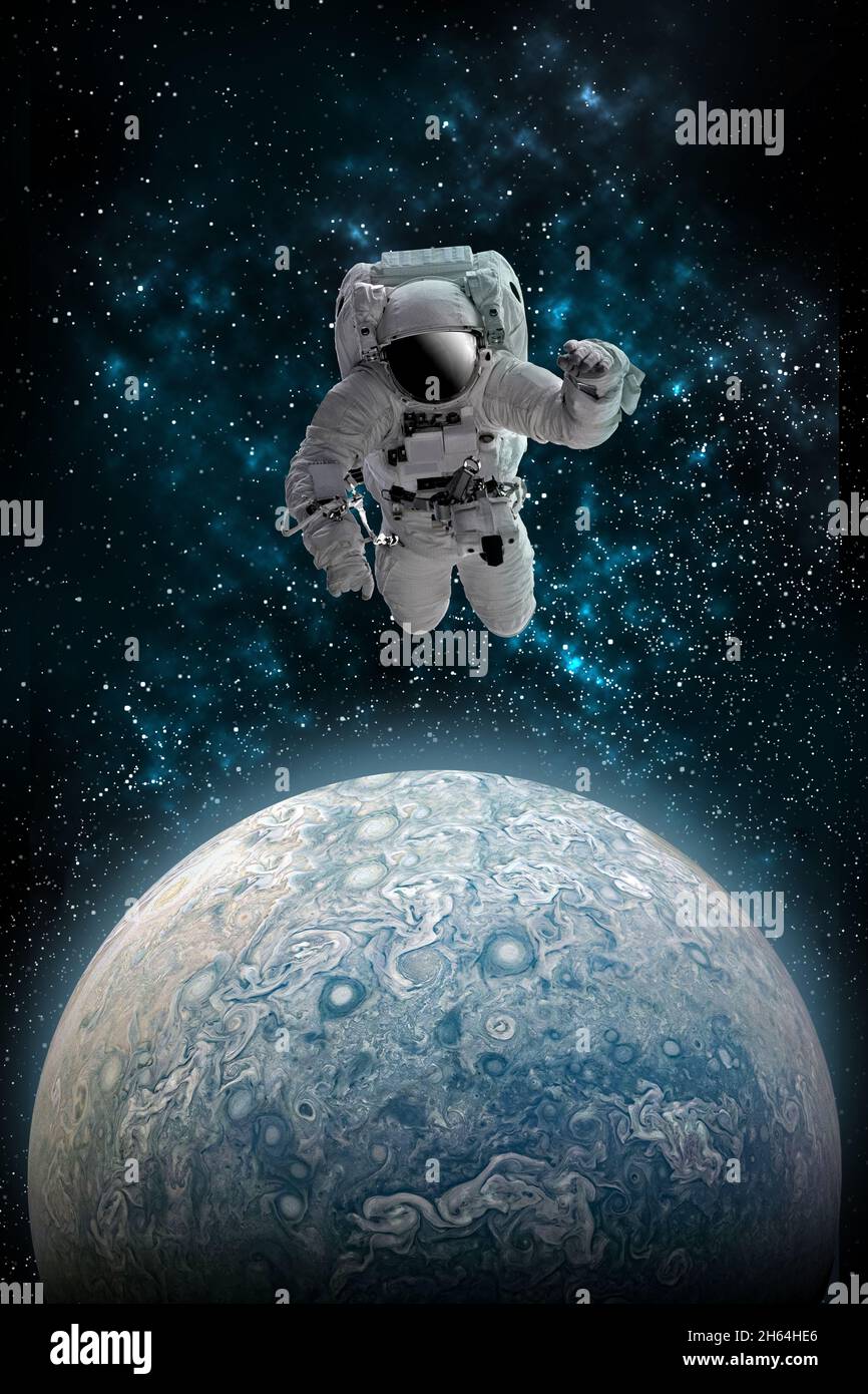 Astronaut in outer open space over the planet .Stars provide the ...