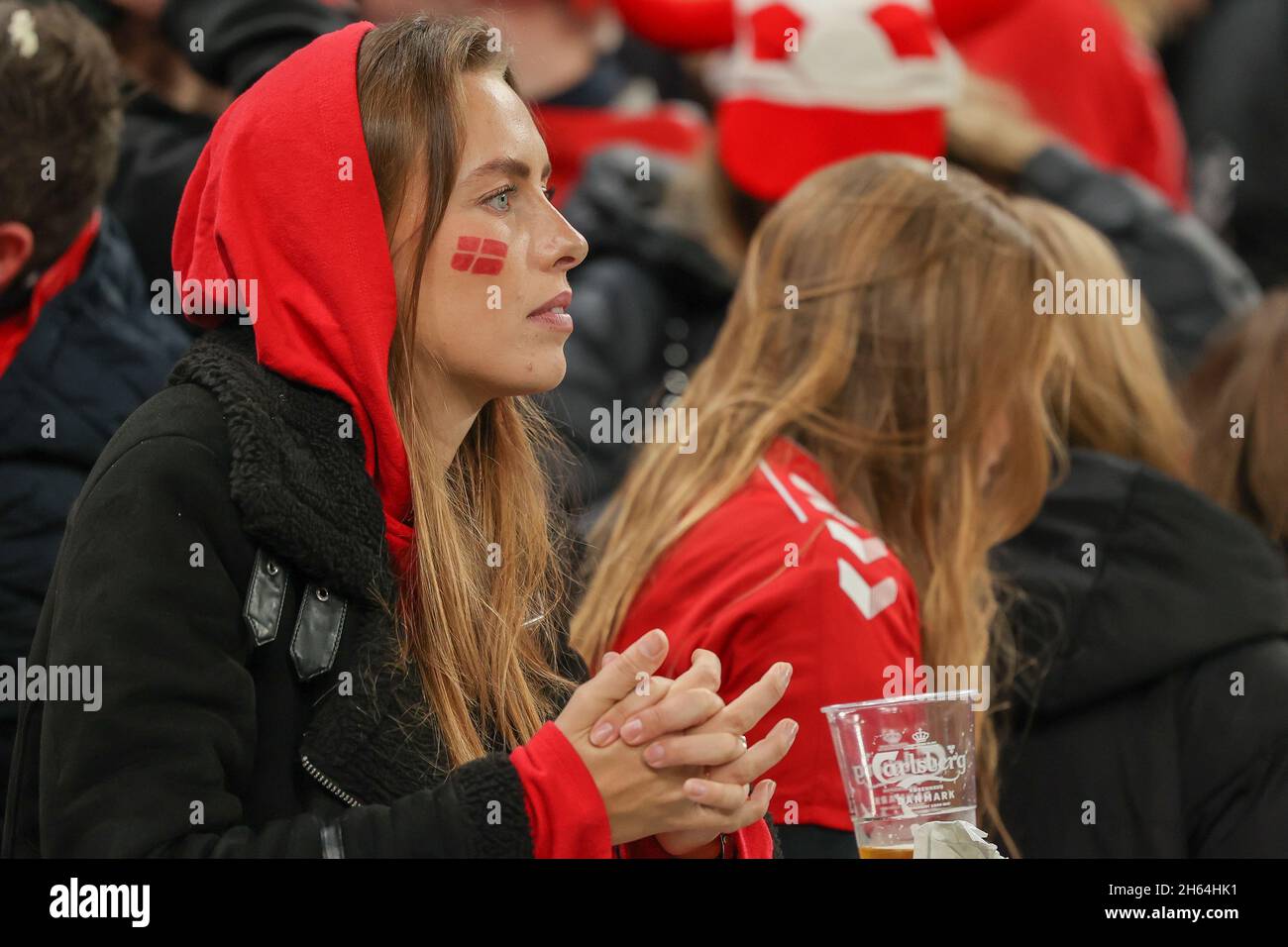 Copenhagen, Denmark. 12th Nov, 2021. Football fans of Denmark seen on ...