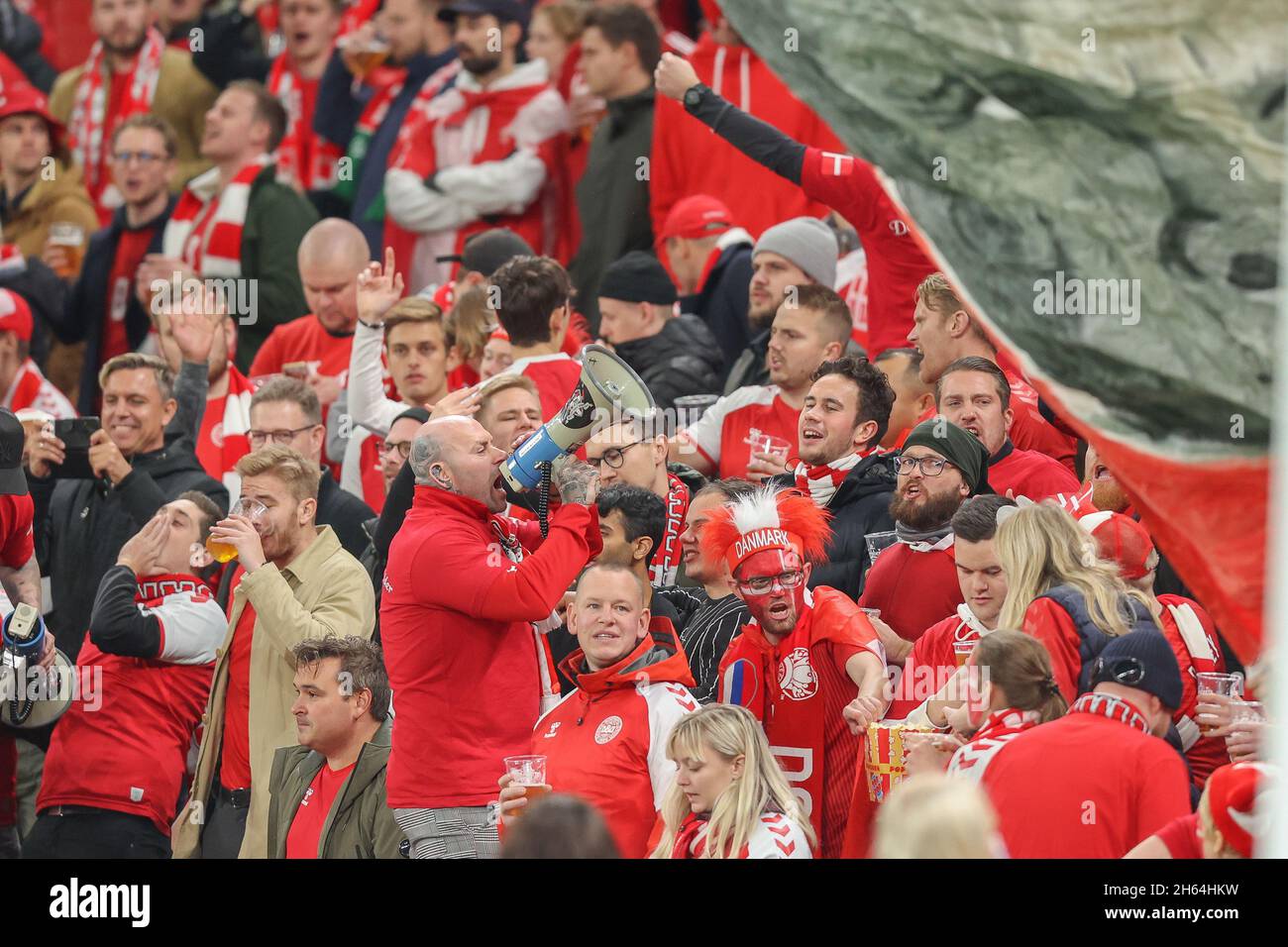 Copenhagen, Denmark. 12th Nov, 2021. Football fans of Denmark seen on ...