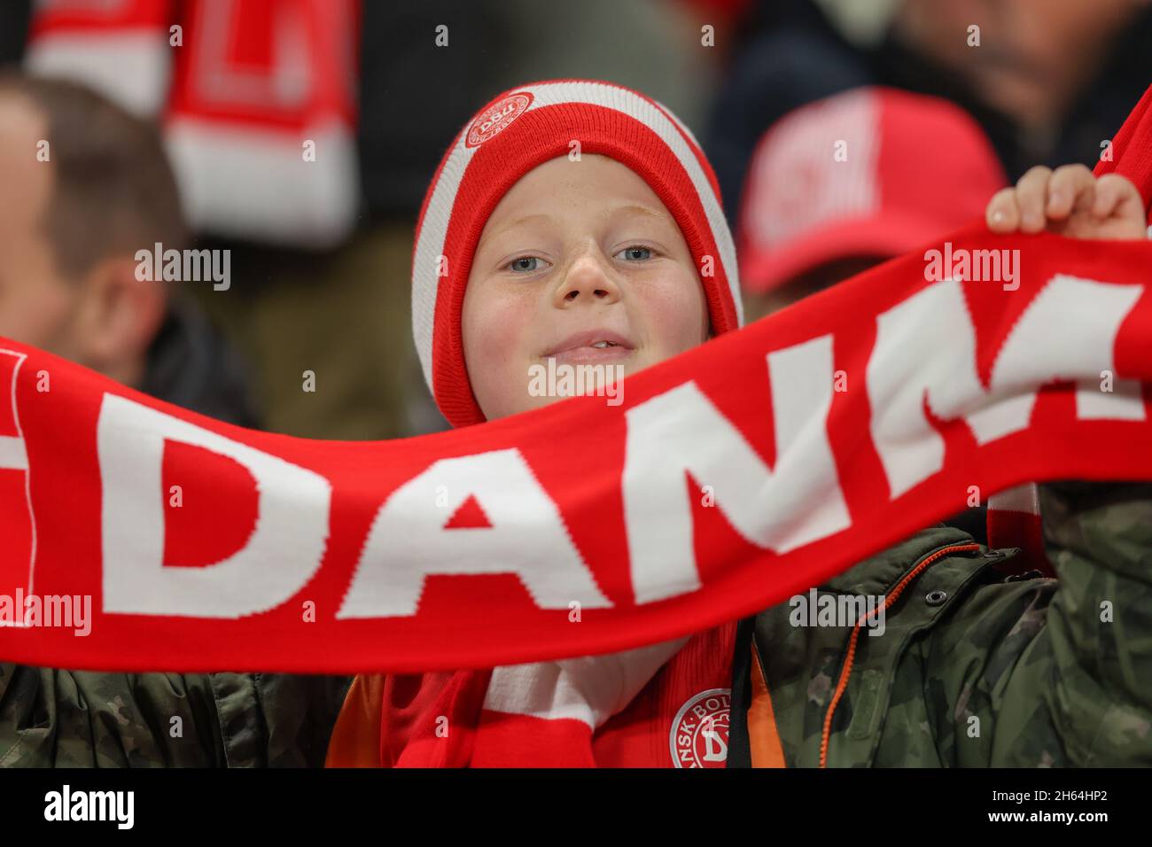 Copenhagen, Denmark. 12th Nov, 2021. Football fans of Denmark seen on ...